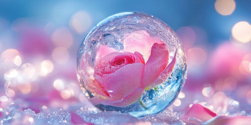 Captivating Macro of Frozen Rose Petals in Ice Sphere for Abstract Art ...