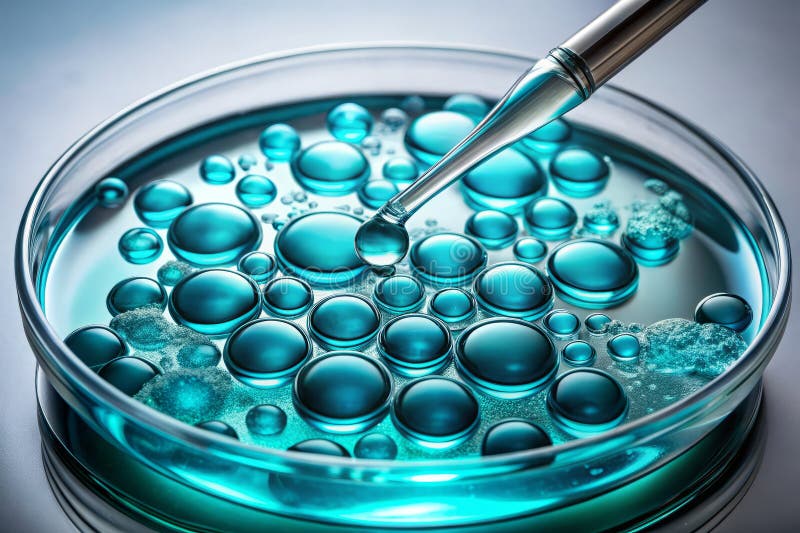 Cyan Liquid Bubbles in Petri Dish a Macro View of Innovative Cosmetics ...