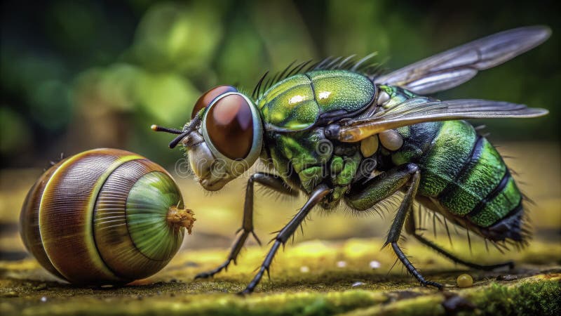 A Detailed Look at a Blow Fly Calliphoridae Infesting a Snail Macro ...