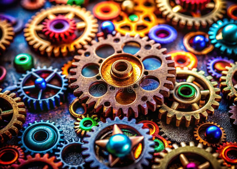 Synergy in Action a Macro Exploration of Interlocking Gears and Vibrant ...