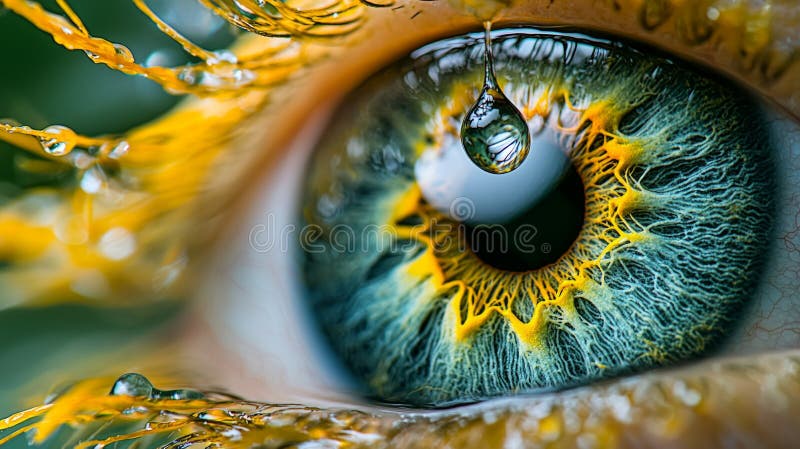 Captivating Macro Shot Captures Drop of Eye Solution Falling into Blue ...