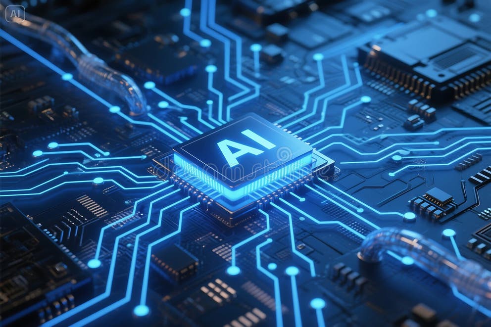 Artificial Intelligence Central Processing Unit with Glowing Blue ...