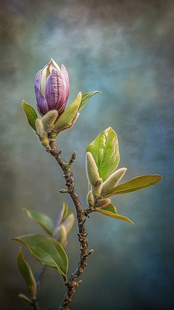 Captivating Magnolia Bud Mid-Bloom: a Study in Petal Textures Stock ...
