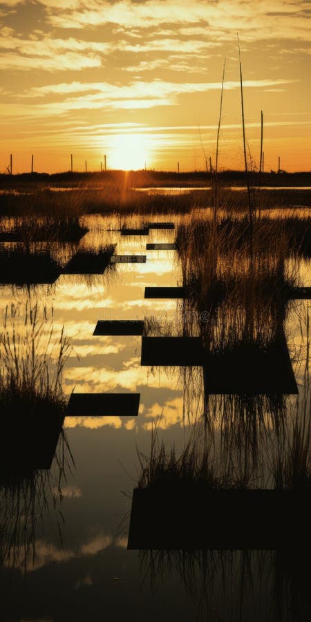 Captivating Marsh Reflections: a Modern Geometric Landscape Stock ...