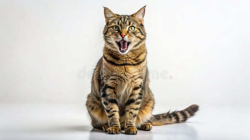 Feline Fury a CloseUp of an Angry Cat Hissing Captured Against a Clean ...