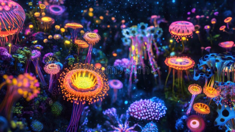 Vibrant Microscopic Landscape Revealing Glowing Viruses Thriving in ...