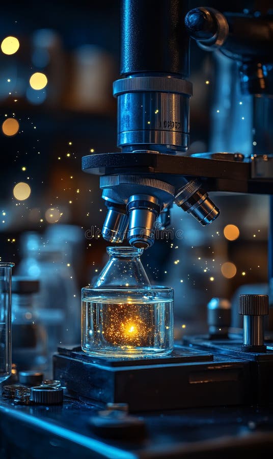 Captivating Miniature Laboratory Experiment Under Blue Lighting Stock ...