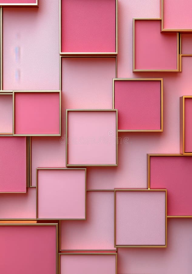 Pink and Gold Minimalist Square Boxes on Textured Background Stock ...