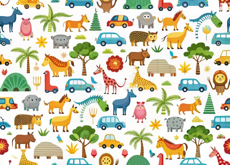 A Vibrant and Minimalist Zoo Animal Illustration Pattern Perfect for ...