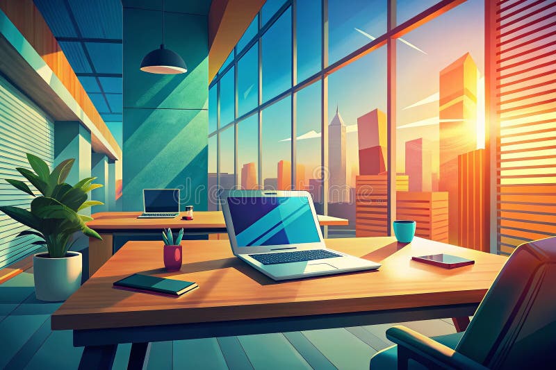 Inspiring OpenPlan Office Design a Modern Workspace Mockup with Laptop ...