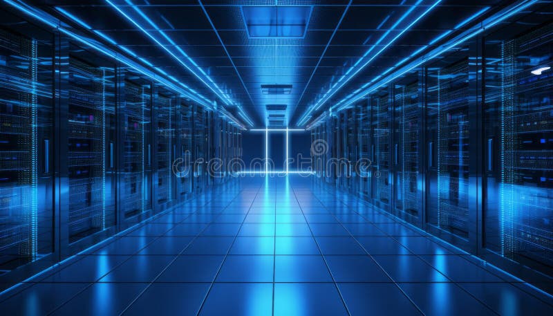 Captivating Modern Data Center with Organized Server Racks Emitting ...