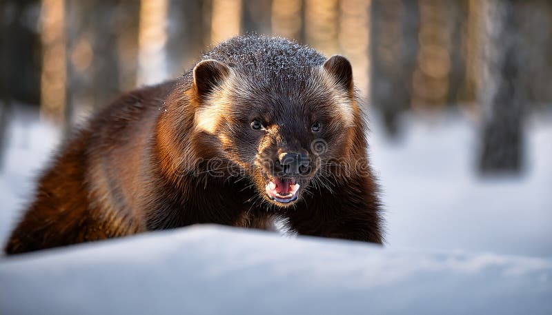 Captivating Moment of an Angry Wolverine in Winter Wilderness ...