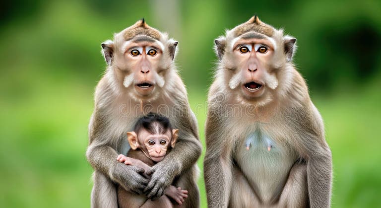 Monkey Family Shocking Expression Towards Camera Primate Wildlife ...