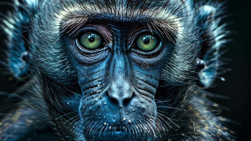 Close-up Portrait of a Striking Monkey with Unique Features in a Dark ...
