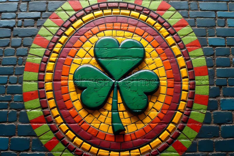 Vibrant Shamrock Mosaic Design Enhances Brick Paver Pathway a Festive ...