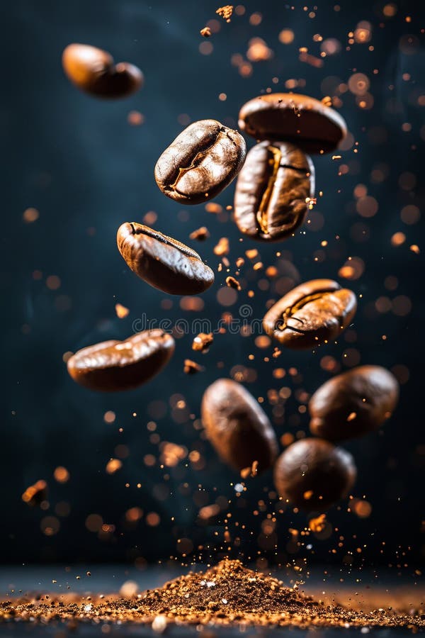 Captivating Motion Levitating Roasted Coffee Beans on Striking Black ...