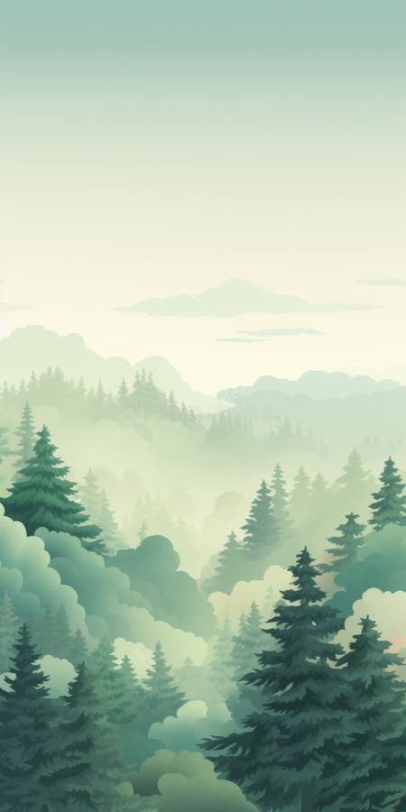 Muted Cartoon Forest Landscape with Detailed Shading Stock Illustration ...