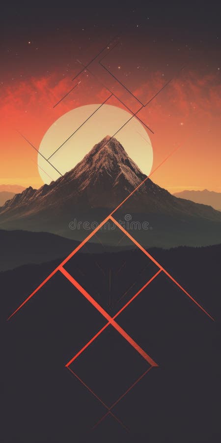 Captivating Mountain Sunset Artwork with Modern Geometric Patterns ...