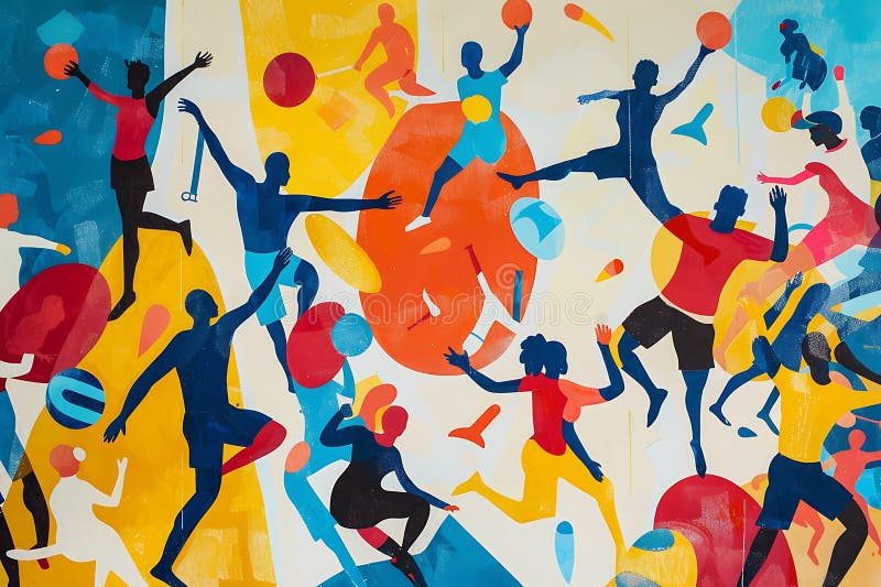 Vibrant Mural Depicting Joyful Active People Stock Illustration ...