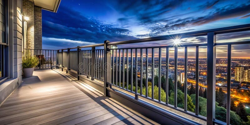 Urban Balcony at Night Gray Railings Dramatic Light and Shadow ...