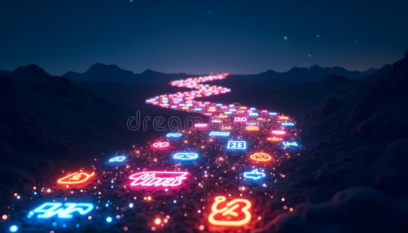 A Captivating Night-time Scene Showcases a Dynamic, Shimmering Pathway ...