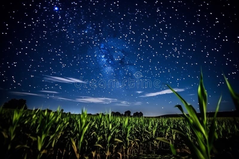 Captivating Night View of a Cornfield with Extended Exposure Revealing ...