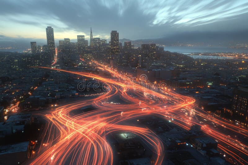 Captivating Nighttime Cityscape with Dynamic Traffic Flow and Stunning ...