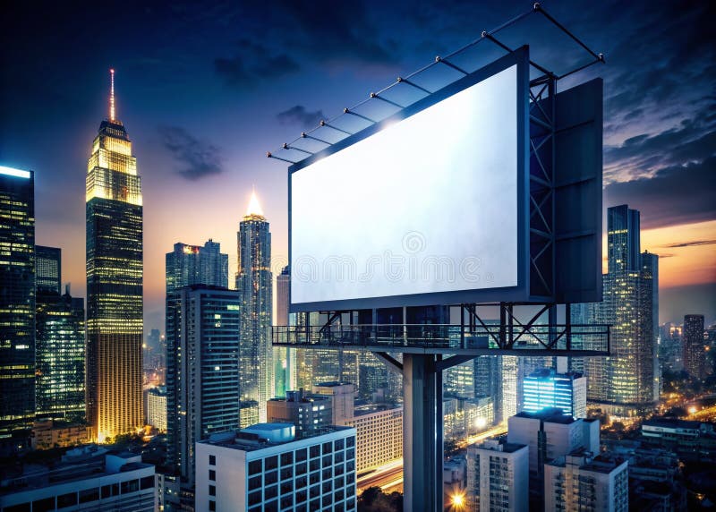 Stunning Night Cityscape Minimalist Skyscraper Billboard Advertising in ...