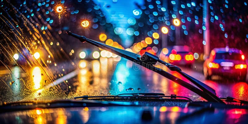 Nighttime Rainstorm Intriguing Silhouette of a Cars Windshield Wipers ...