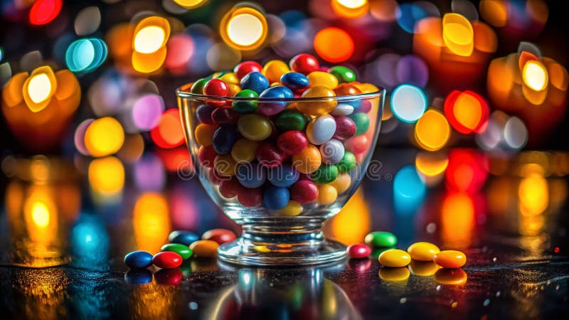 Enchanted Nighttime Candy Display Glowing Candies Vibrant Colors and ...