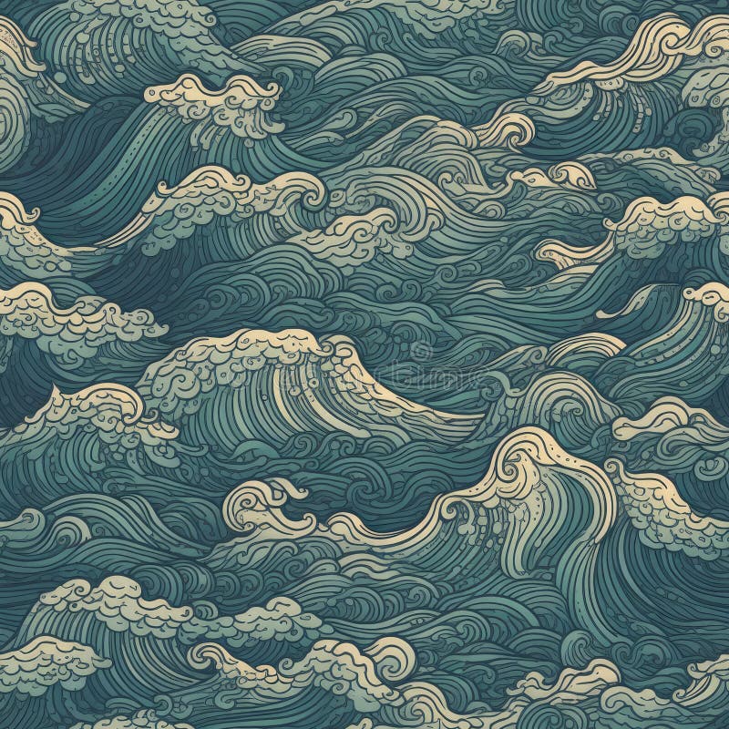 Captivating Ocean Waves Drawing for Posters and Wallpapers. Stock ...