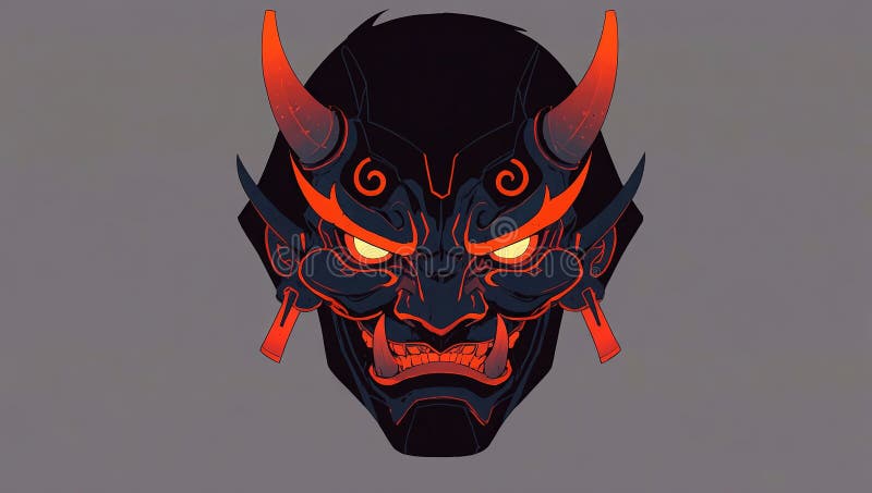 Captivating Oni Mask Anime Head Design in Neon Glow. Anime Style Stock ...