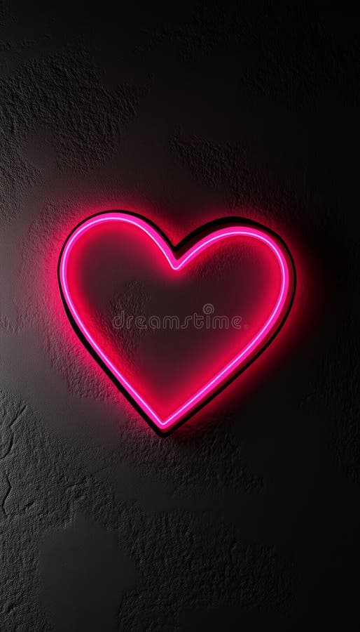 Captivating Overhead View of a Bold Neon Pink Heart Glowing on a Smooth ...