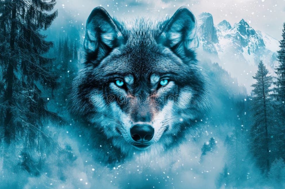 A Captivating Overlay of a Wolf within a Tranquil Mountain and Forest ...