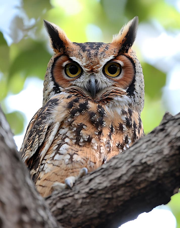 Captivating Owl Observing from a Tree Branch with Sharp Focus on Its ...