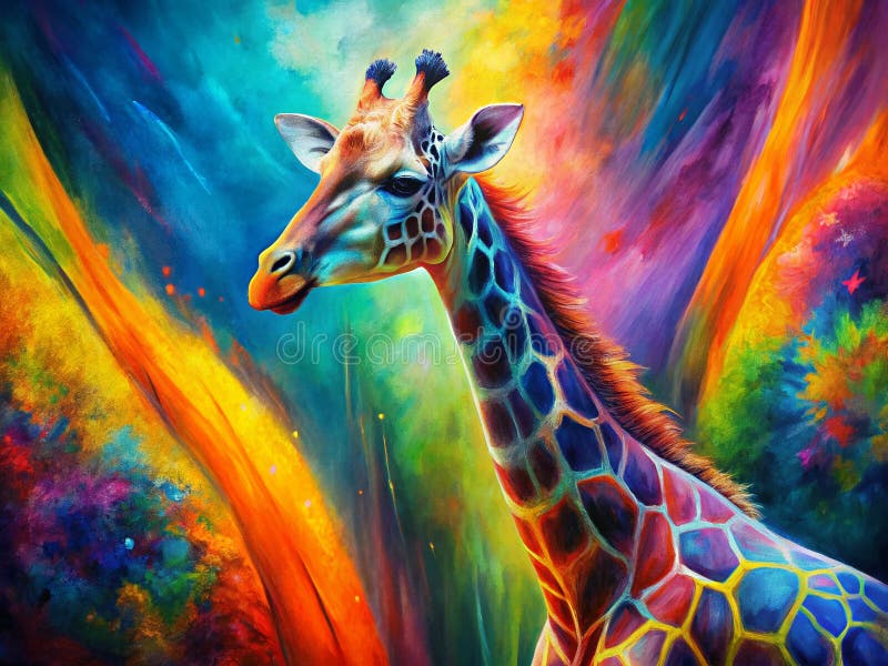 Stunning Panoramic Abstract Giraffe Painting Bold Lines and Vibrant ...