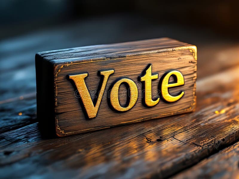 Panoramic View of Wooden Block Voting a Rustic Tabletop Election ...