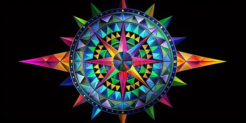 Abstract Panoramic Compass Rose Design Triangular Geometric Pattern on ...