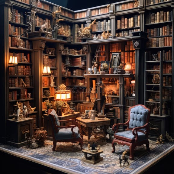 A Captivating Papercraft Library Illustration Featuring a Sofa Stock ...