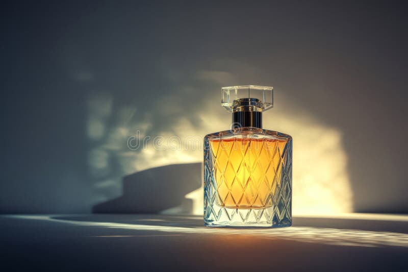 A Captivating Perfume Bottle Stands Dramatically Backlit, with Golden ...