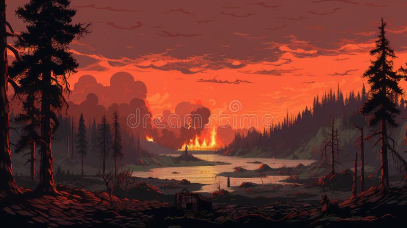 Wildfire in a Desert Landscape: a Hyper-detailed Illustration Inspired ...