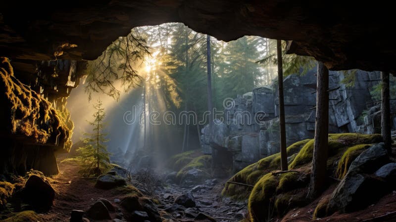 Misty Cave with Sunlight: National Geographic Style Photo Stock ...