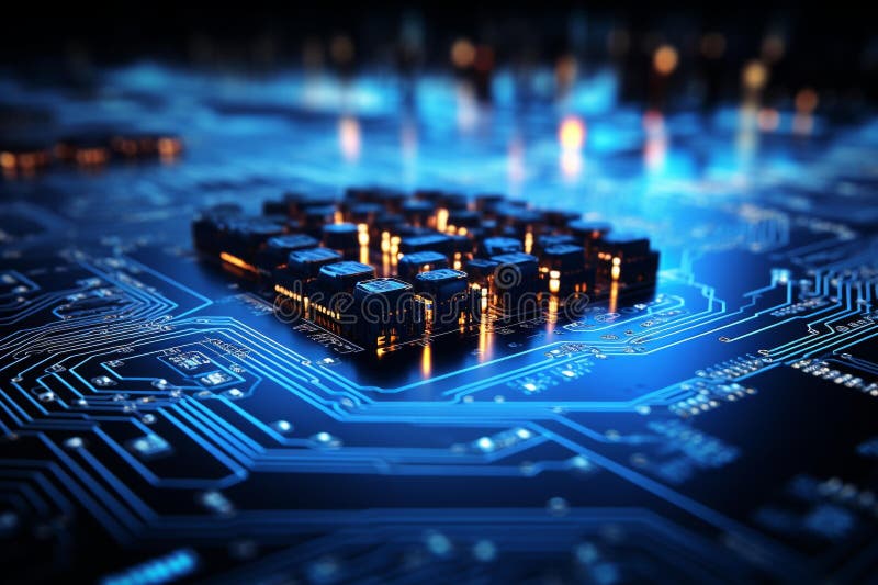 Vibrant Blue Digital Rays: Circuit Boards Reflection on Sleek White ...