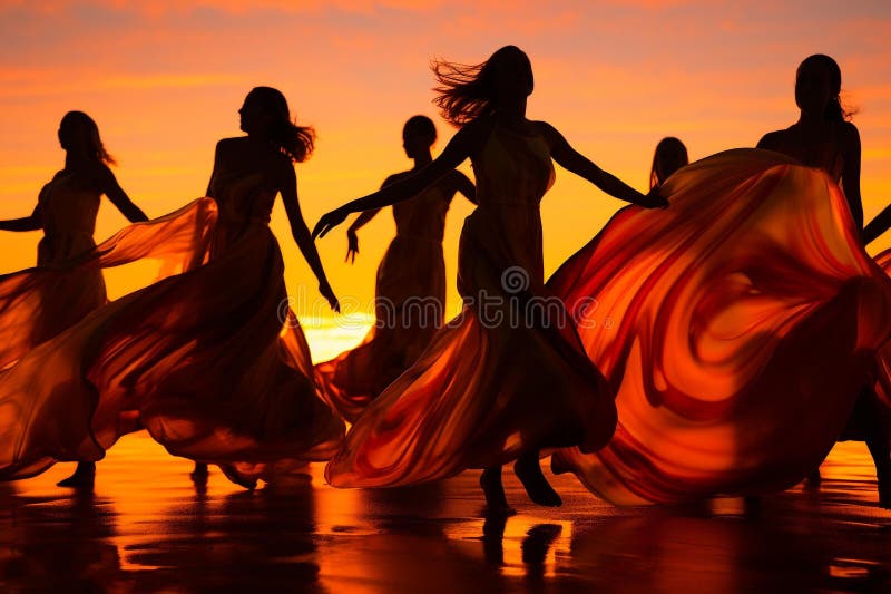Synchronized Silhouettes: Vibrant Dance in Abstract Colors Stock ...