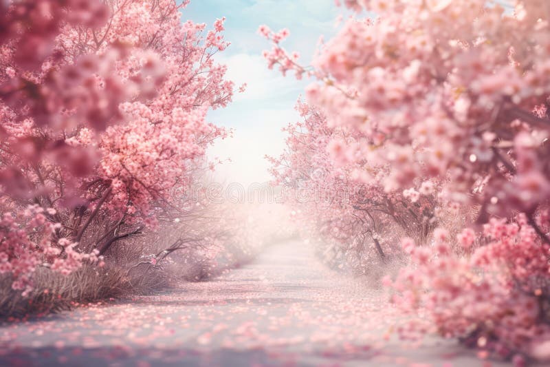 Enchanting Cherry Blossom Pathway, Spring Nature Photography Stock ...