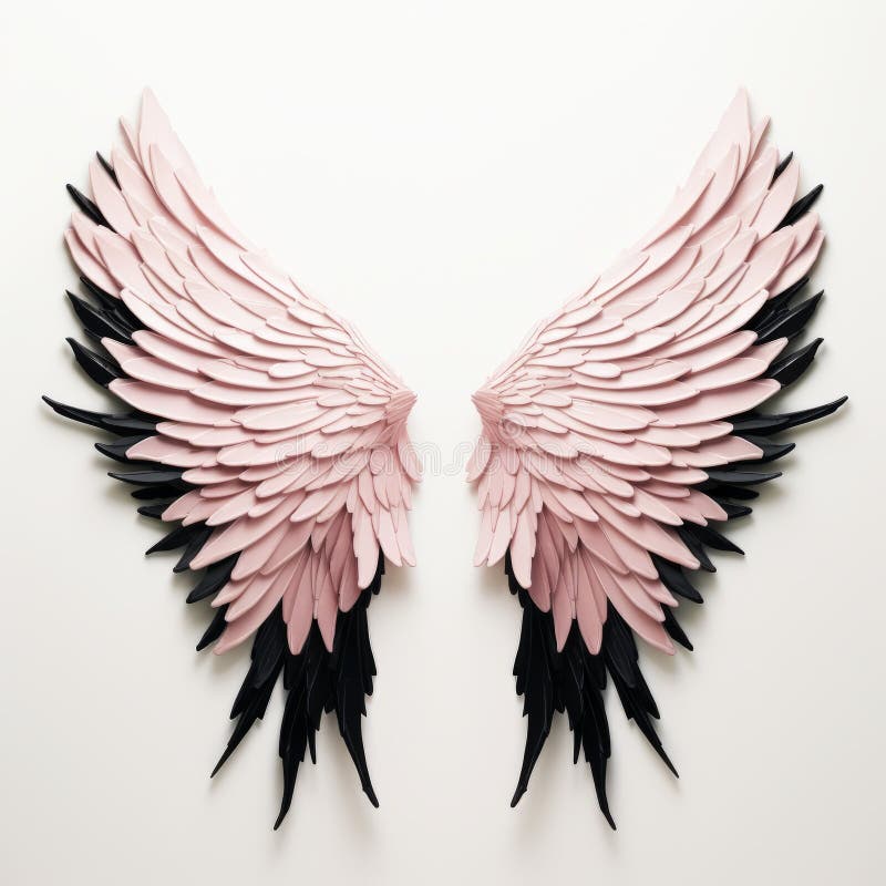 Captivating Pink and Black Wing Sculptures on White Background Stock ...