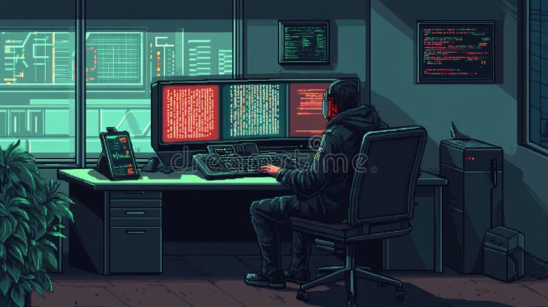 Night Hacker s Pixel Art stock illustration. Illustration of game ...