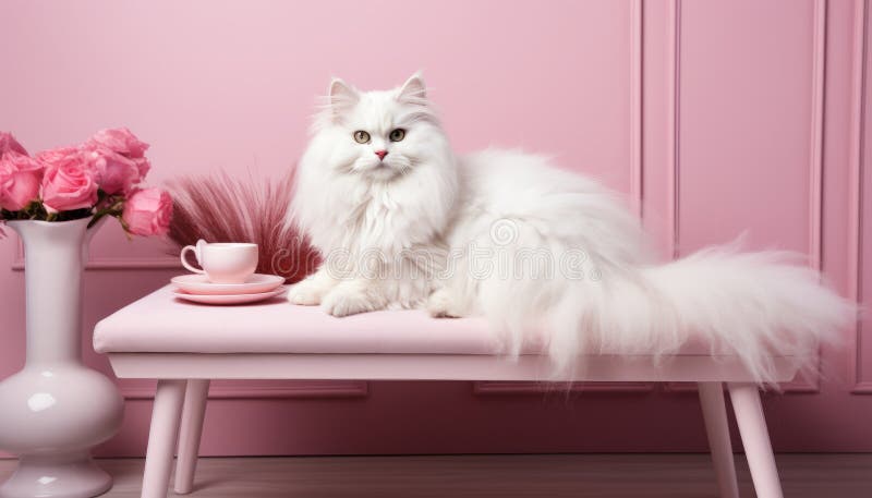 Captivating and Playful Studio Portrait of a Cute Cat on Vibrant ...