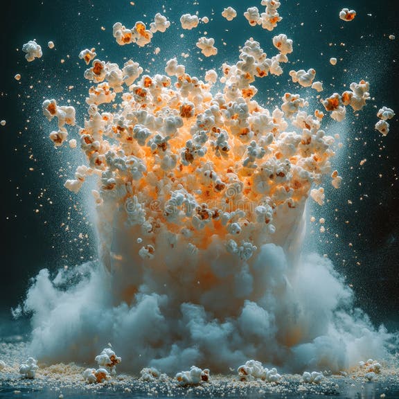 Dynamic Popcorn Eruption with Smoky and Golden Effects Stock Photo ...
