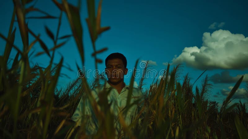 Captivating Portrait of a Young Man in Dramatic Field Setting during ...